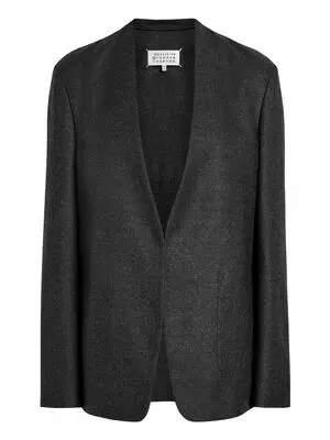 MAISON MARGIELA Collarless Wool Blazer - Dark Grey