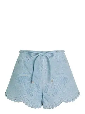 Zimmermann Daylight Embroidered Belted Shorts - Denim
