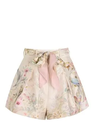 Zimmermann Floral-print Silk-blend Shorts - Cream