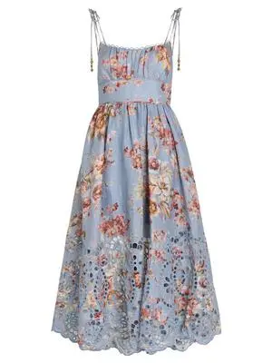 Zimmermann Awaken Picnic Floral-print Linen Midi Dress - Multicoloured 1