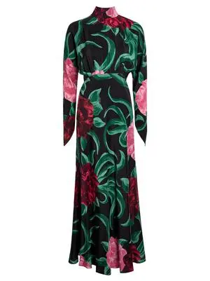 La DoubleJ Gilda Floral-print Silk Midi Dress - Black