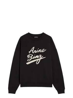ANINE BING Miles Logo-Appliquéd Cotton Sweatshirt Black