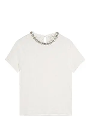Zimmermann Embellished Slubbed Linen T-shirt - Ivory