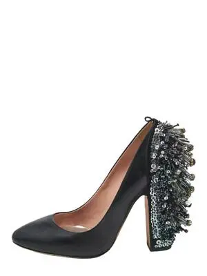 Rochas Crystal Embellished Leather Pumps - Black