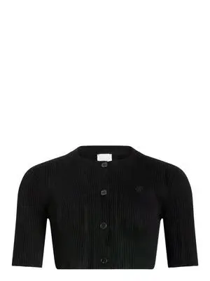 Patou Cropped Ribbed Knit Cardigan - Black