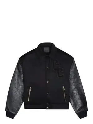 PLACE OF ËLMS Embossed-sleeve Embroidered Jacket - Black