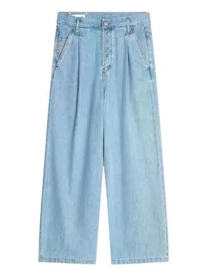 Dries Van Noten Pleated Wide Leg Jeans - Blue