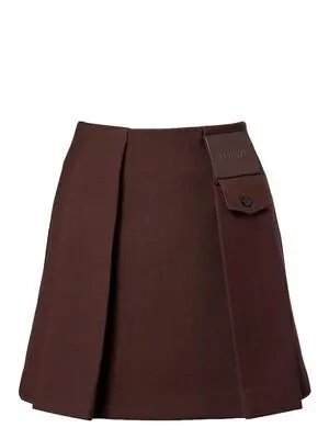 Loewe Leather-trimmed Pleated Miniskirt - Brown