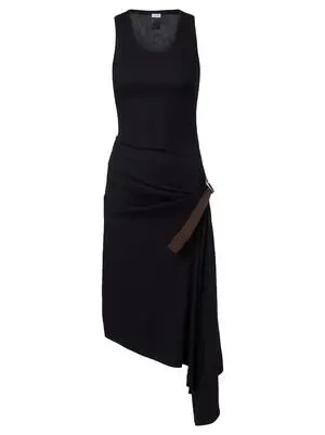 Loewe Belted Ribbed-knit Draped Midi Dress - Black