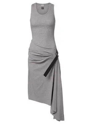 Loewe Belted Ribbed-knit Draped Midi Dress - Grey