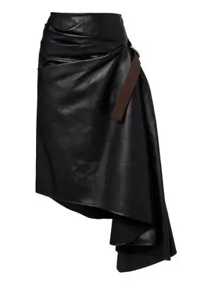 Loewe Asymmetric Draped Leather Midi Skirt - Black