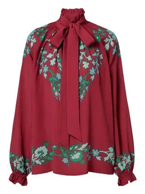 La DoubleJ Cerere Floral Satin Blouse - Burgundy