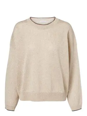 Brunello Cucinelli Sequined Linen-blend Sweater - Beige