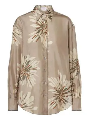Brunello Cucinelli Floral Print Silk Shirt - Green