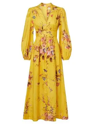 Zimmermann Floral Linen Midi Dress - Yellow