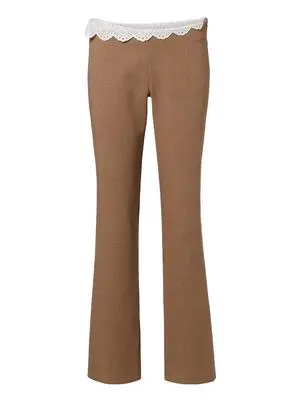 Magda Butrym Lace-trimmed Straight Wool Pants - Beige