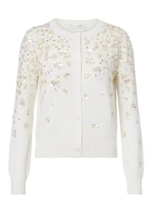 Oscar De La Renta Embroidered Virgin Wool Cardigan - White