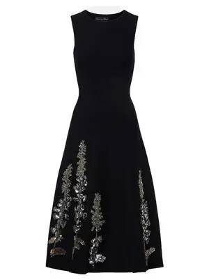 Oscar De La Renta Embellished Jacquard Midi Dress - Black