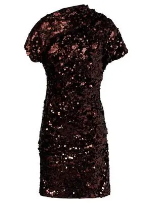 GANNI Sequined Asymmetric Minidress - Brown