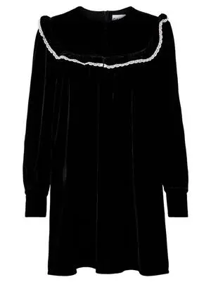 GANNI Lace-trimmed Velvet Minidress - Black