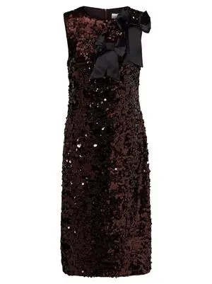 GANNI Bow-detail Sequined Midi Dress - Brown