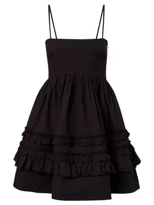 GANNI Ruffled Cotton-blend Minidress - Black