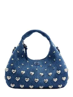 GANNI Mini Studded Denim Top Handle Bag - Blue