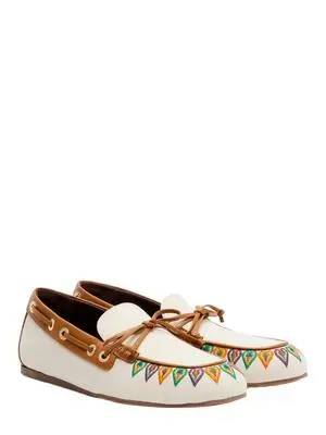 Etro Embroidered Canvas Boat Shoes - Beige