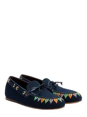 Etro Embroidered Canvas Boat Shoes - Blue