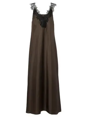 RÓHE Lace-trimmed Silk Maxi Dress - Brown