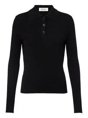 RÓHE Ribbed-knit Polo Shirt - Black