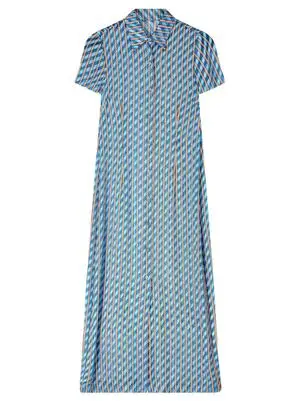Dries Van Noten Devoré Shirt Midi Dress - Blue