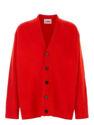 JIL SANDER Buttoned Wool Cardigan - Red