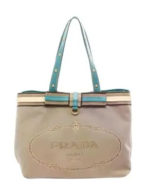 Prada 2010s Logo-jacquard Studded Tote Bag - Neutrals