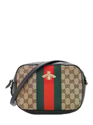 Gucci Bee Web Camera Bag Gg Canvas - Brown