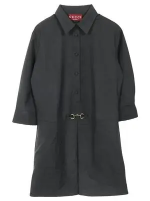 Gucci 2010s Horsebit Wool Midi Shirt Dress - Grey