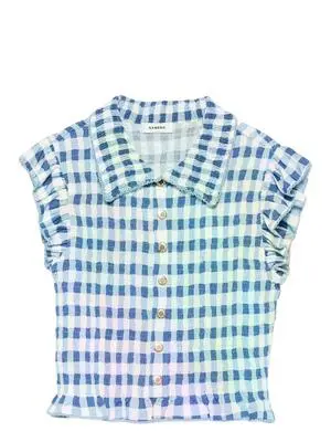 Sandro Gingham Ruffled Shirt - Blue