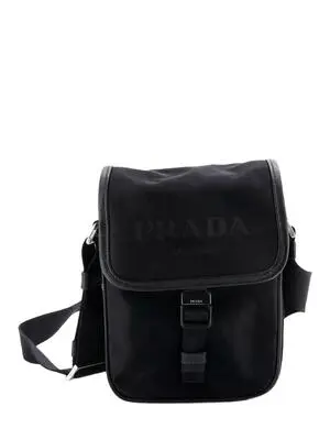Prada Logo Buckle Nylon Messenger Bag - Black