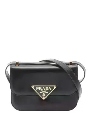 Prada 2010s Emblèm Leather Shoulder Bag - Black