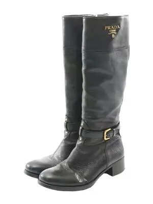 Prada 2000s Buckle Leather Boots - Black