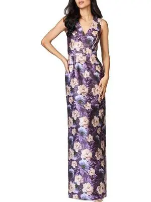 Sachin & Babi Adellyn Floral Print Column Gown - Winter Peony