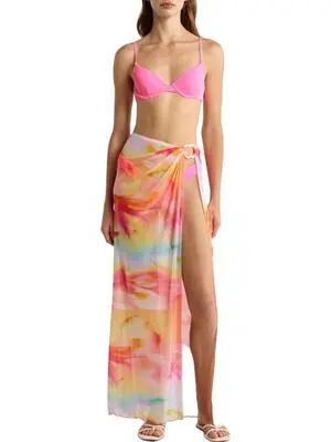 KULANI KINIS Sheer Mesh Maxi Cover-up Skirt - Frangipani Swirl