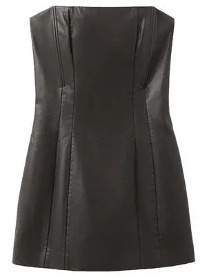 Mango Strapless Faux Leather Mini Dress - Chocolate