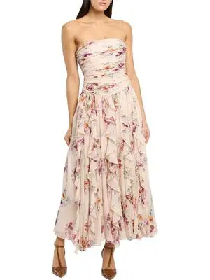 Cinq À Sept Gayla Iris Print Strapless Maxi Dress - Oatmilk Multi