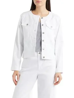 Eileen Fisher Stretch Organic Cotton Round Neck Jean Jacket - White