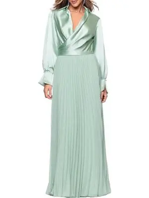 XSCAPE EVENINGS Pleated Satin Gown - Sage