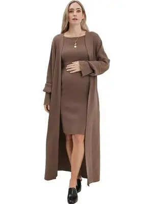 NOM MATERNITY Emaline Maxi-Length Knit Cardigan Taupe