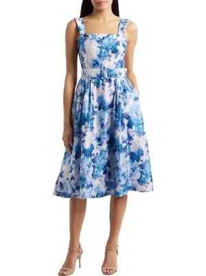 TAHARI ASL Floral Crinkle Dress - Blue Multi
