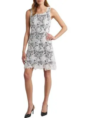 TAHARI ASL Tie Back Lace Sheath Dress - Ivory Black