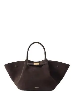 DEMELLIER The New York Midi Leather-trimmed Suede Tote - Brown